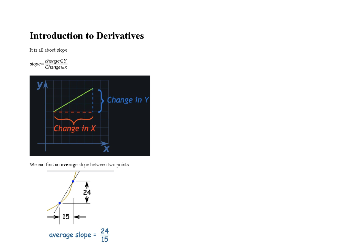 Backup of Intro to Derivatives (Math 101 - Lecture Notes) - Studocu