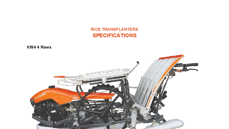 KW4 Rice Transplanter Specifications and Working Principles - Studocu