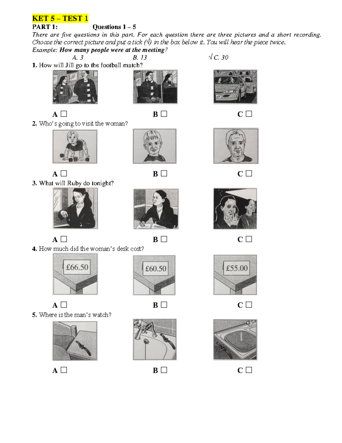 KET 5 Listening Practice Tests: Midterm Skills Assessment - Studocu