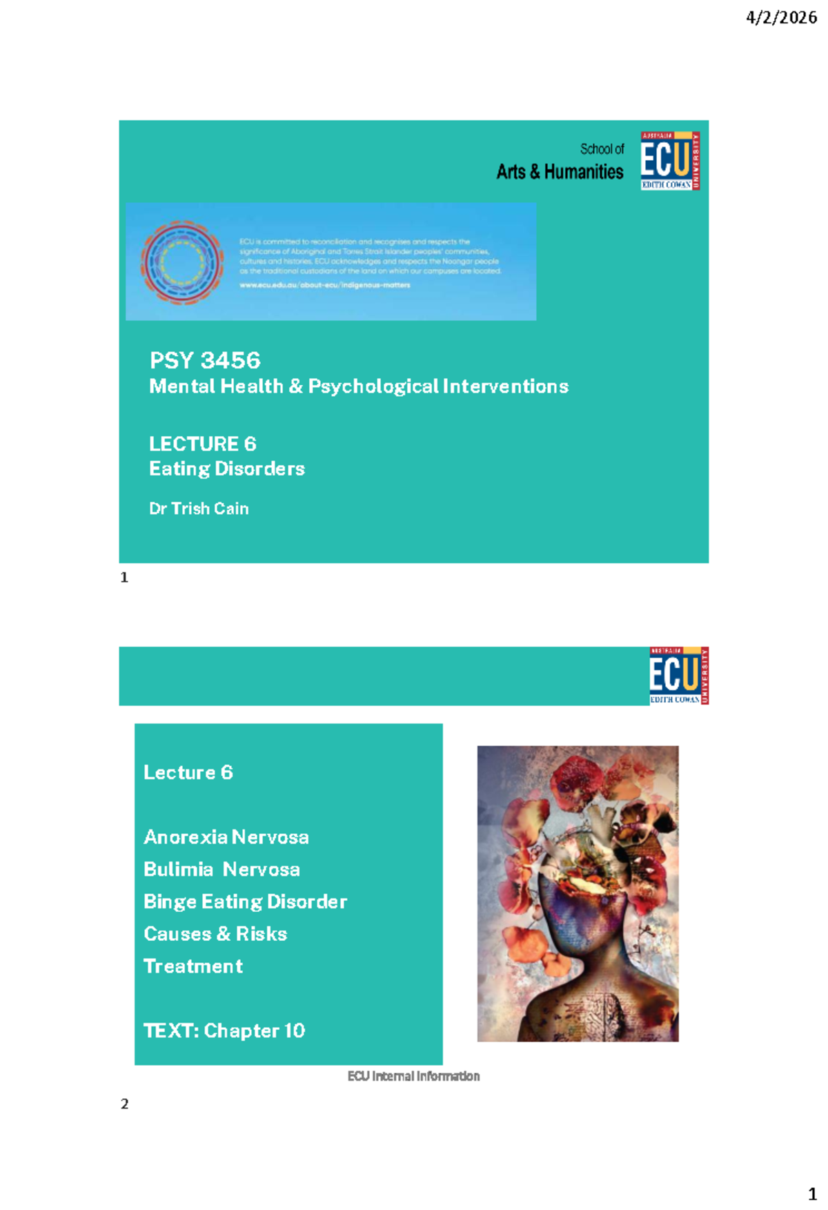 PSY 3456 Lecture 6: Eating Disorders - Studocu