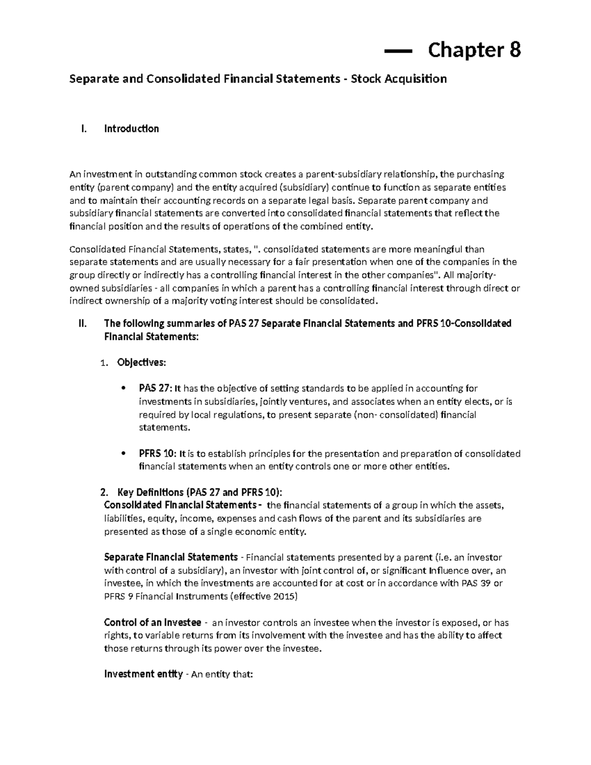 Chapter 8 - summary - Separate and Consolidated Financial Statements ...