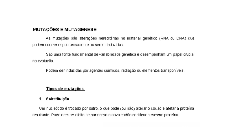 Engenharia Genética: Mutações e Mutagênese - Resumos MUTAÇÕES E ...