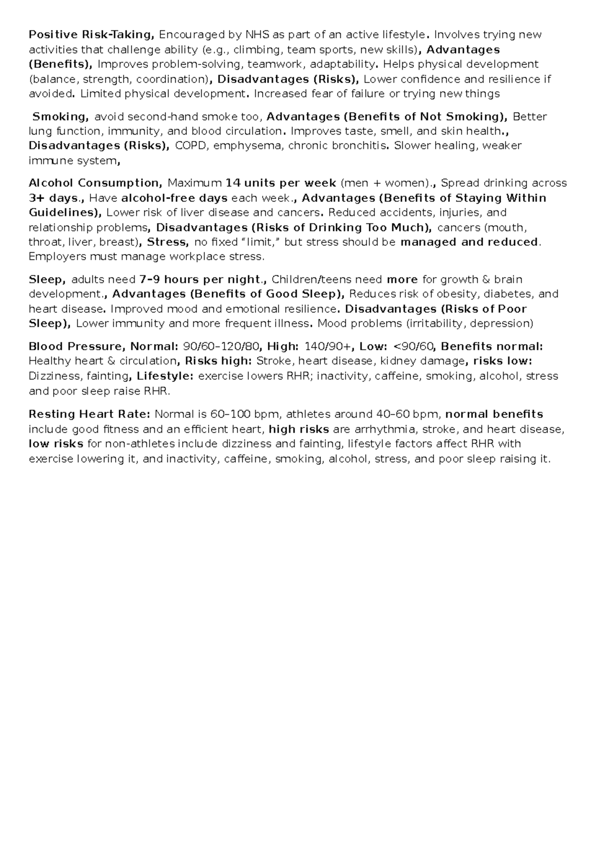 BTEC Sport Lesson Notes: Active Lifestyle & Health Risks - Studocu