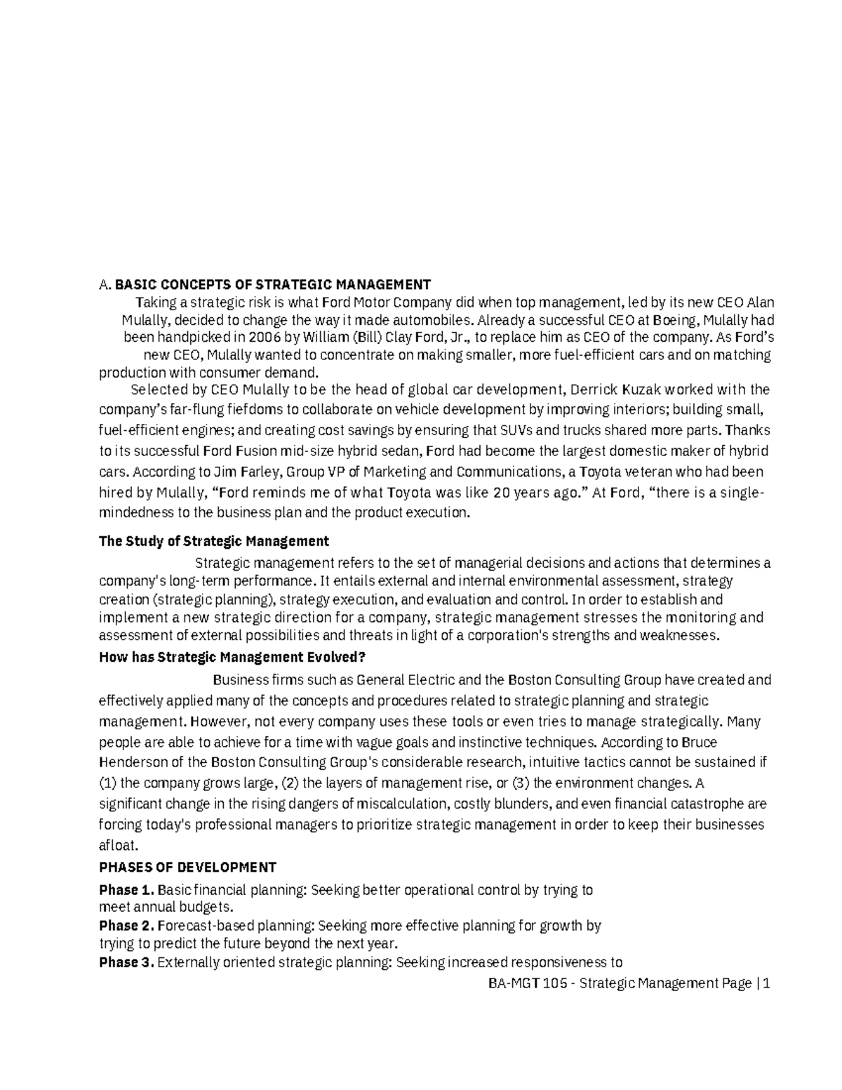 Basic Strategic Management - BSBA Management - Studocu