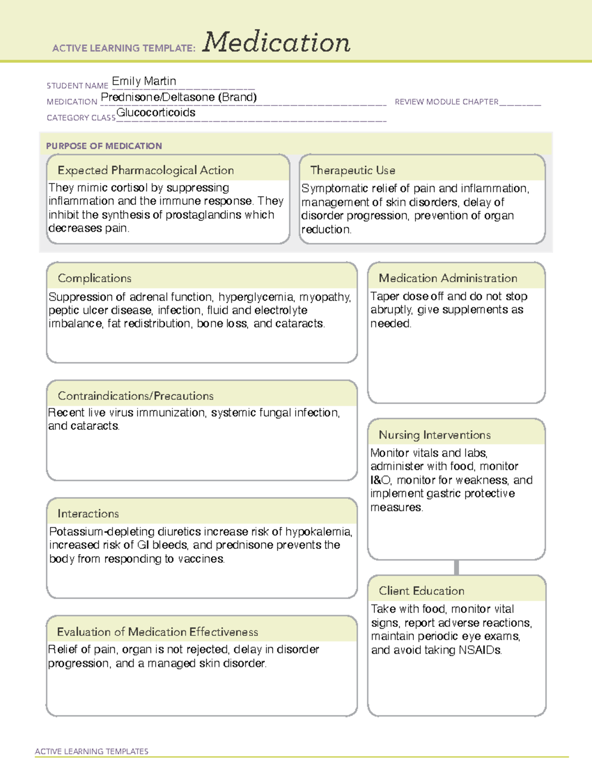 Glucocorticoids - ATI Pharm Med Review Template for Pain/Inflammation ...