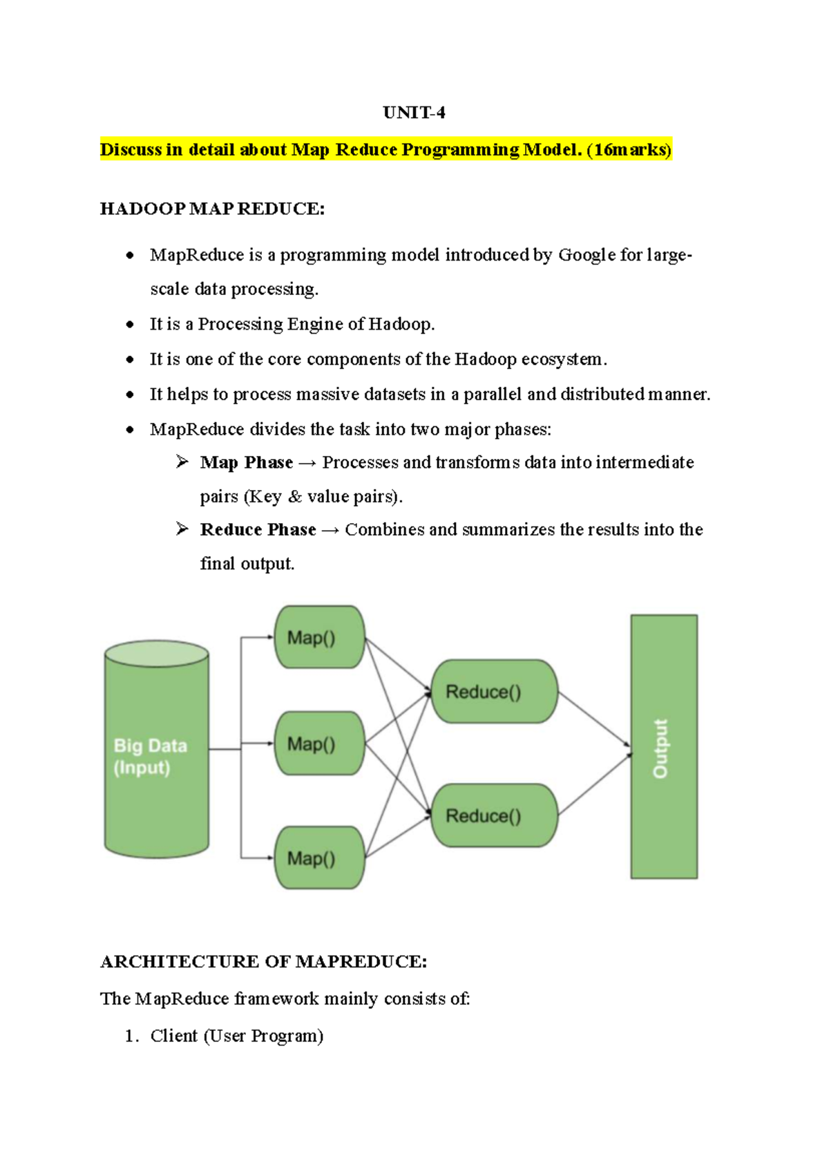 BDA-4 Map Reduce Programming Model Overview and Details - Studocu