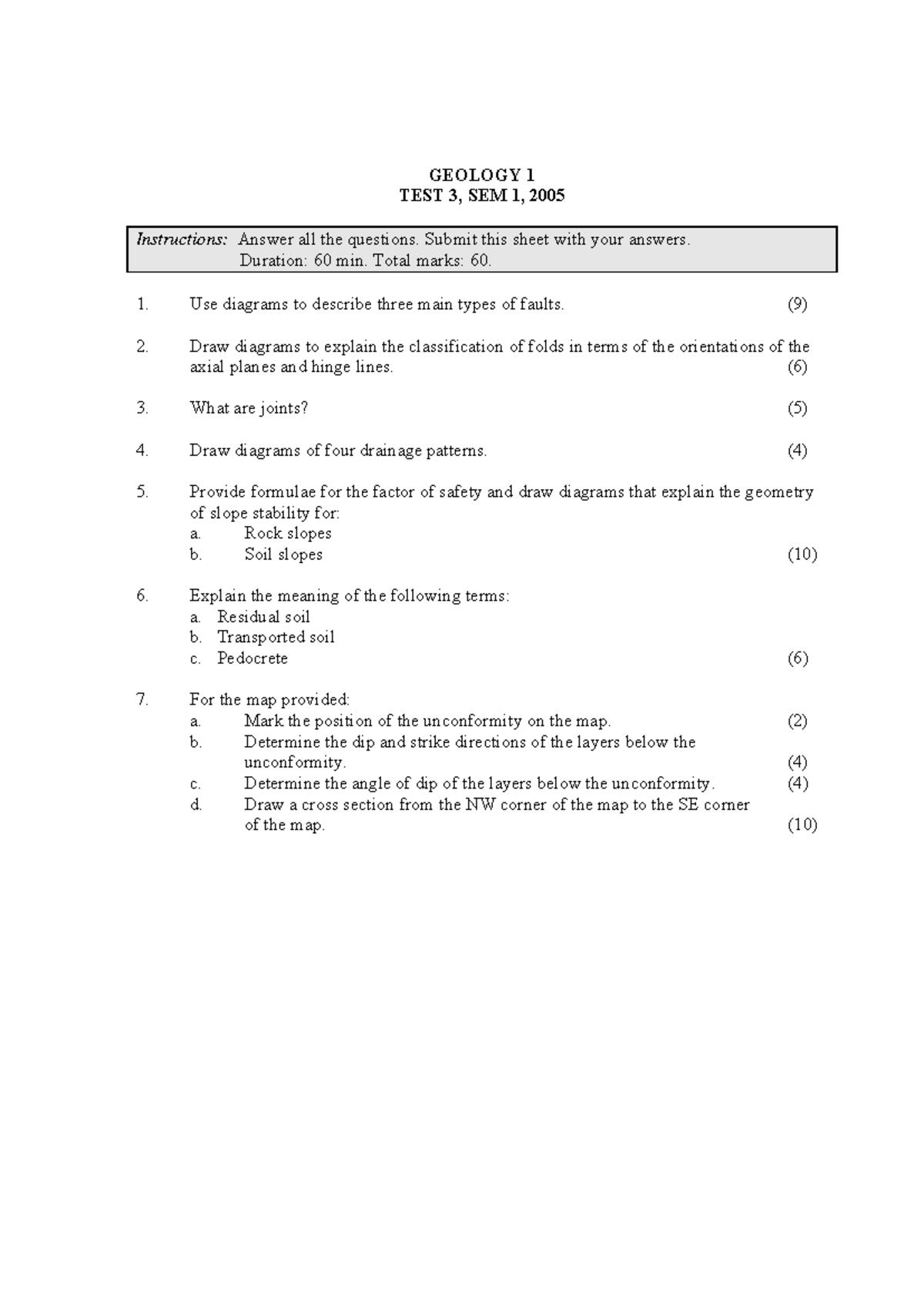 3 2 Engineering Geology 1 Practice Material Geology 1 Test 3 Sem