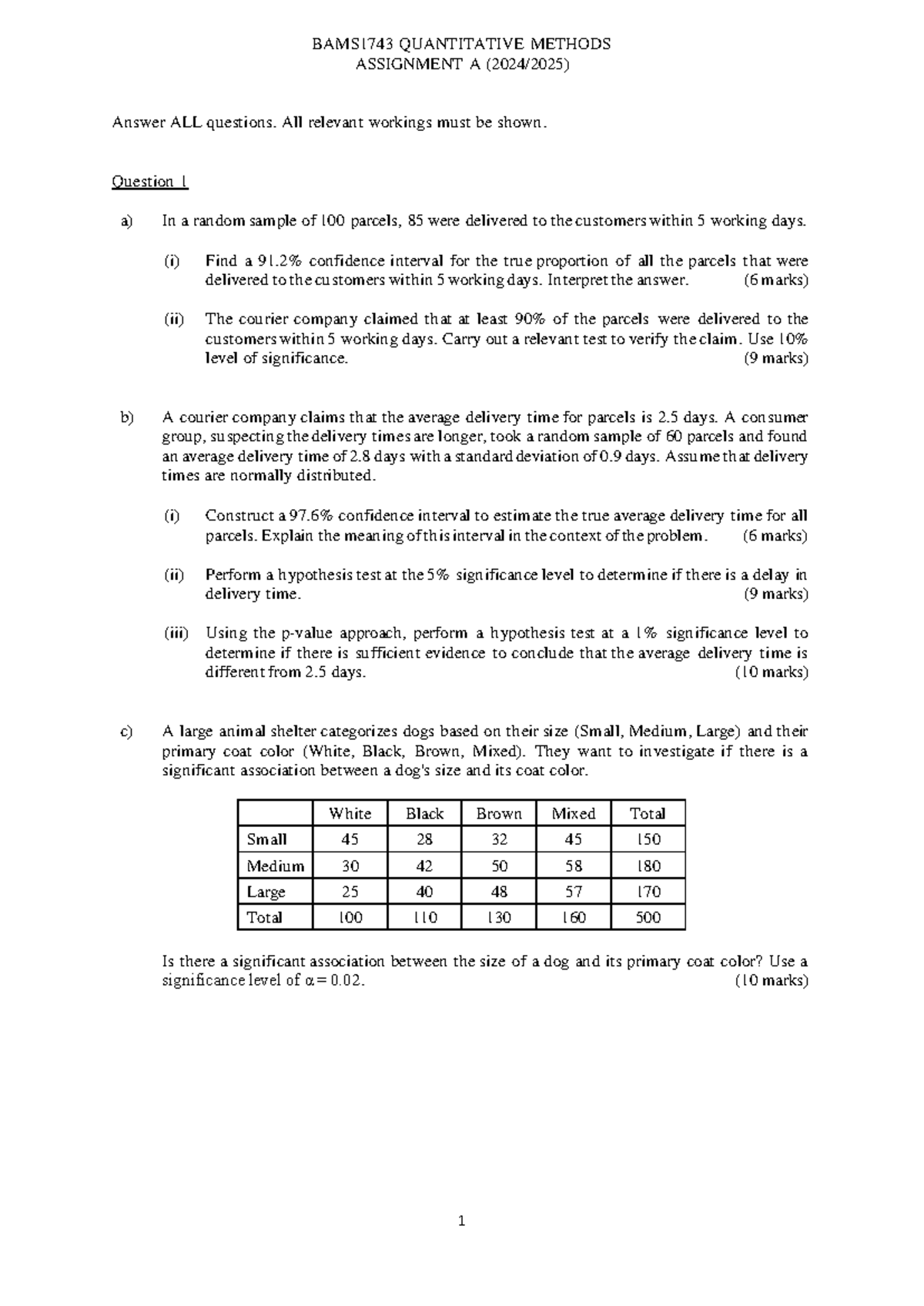 Chp 4 and 5 Assignment A - exercise - BAMS17 43 QUANTITATIVE METHODS ...
