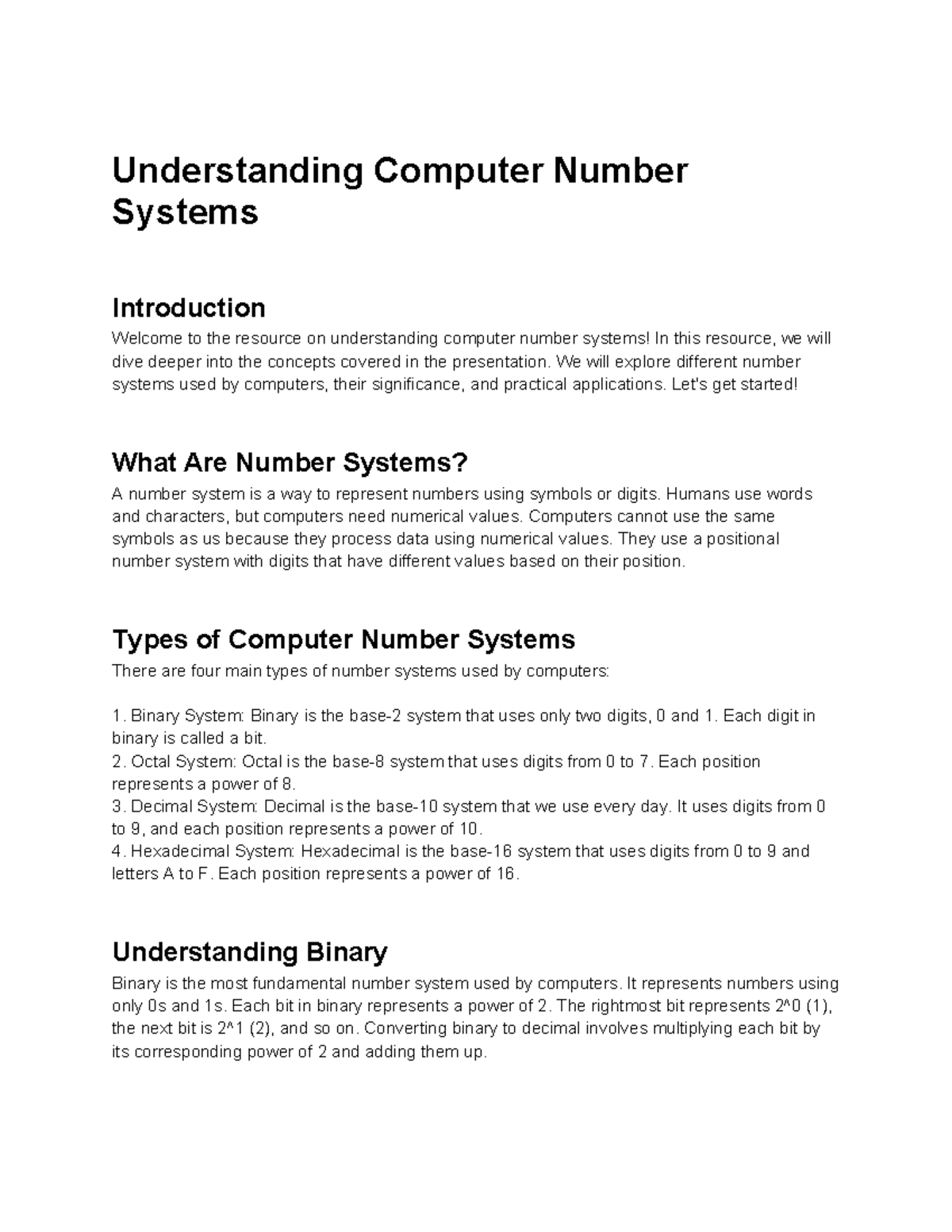 Grade 7 - Understanding Computer Number Systems Resource Guide - Studocu