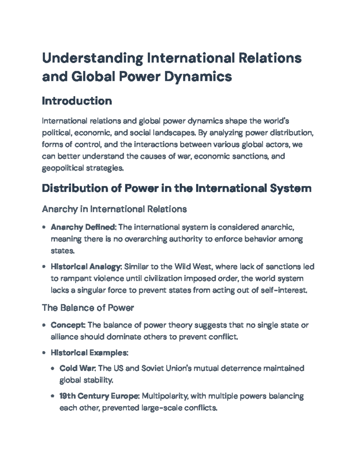 International Relations and Global Power Dynamics Analysis ...