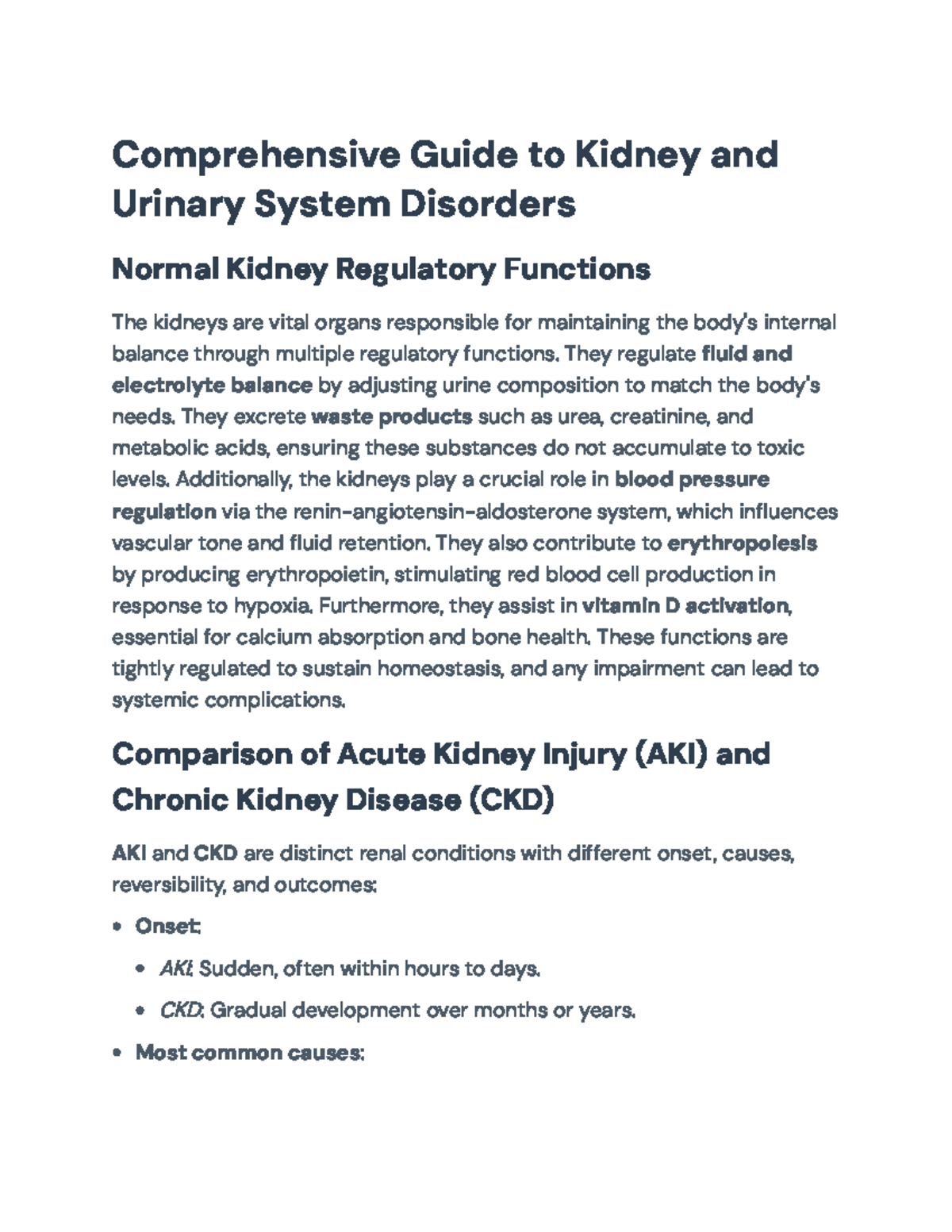 Comprehensive Overview of Kidney & Urinary System Disorders - Studocu