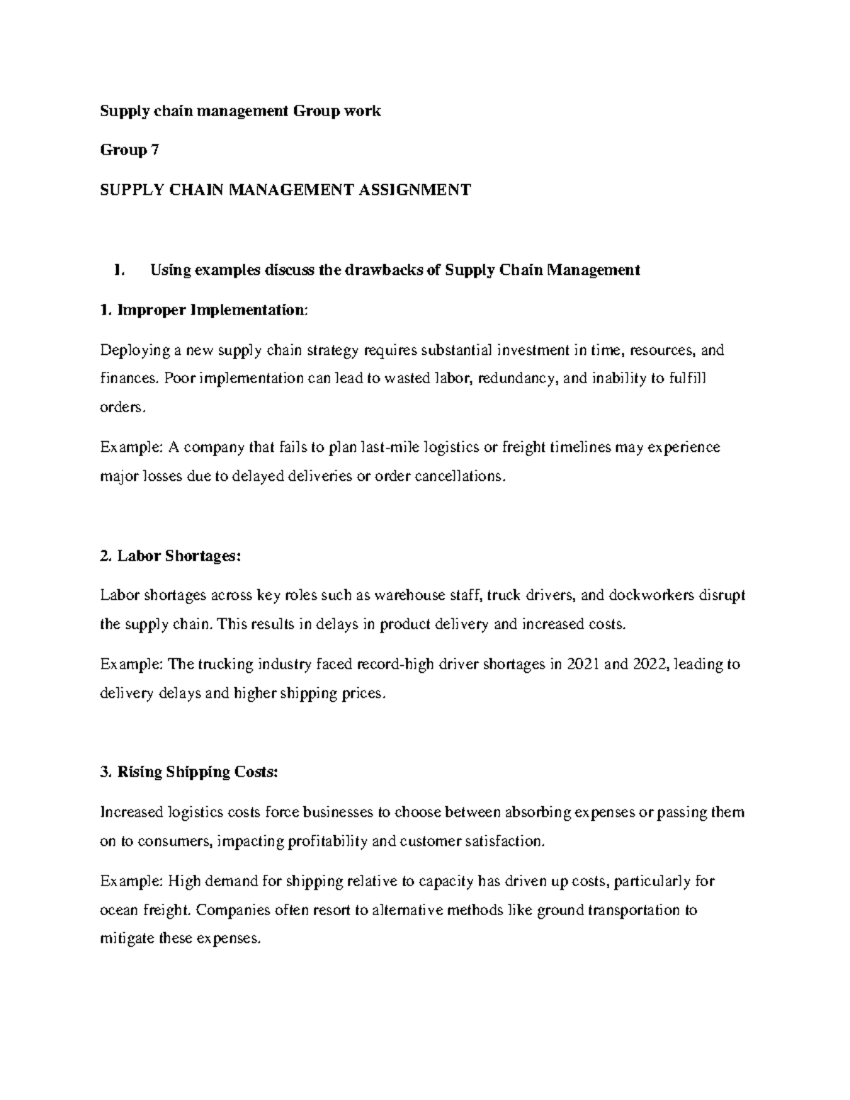 Supply Chain Management Group Work: Drawbacks & Performance Drivers ...