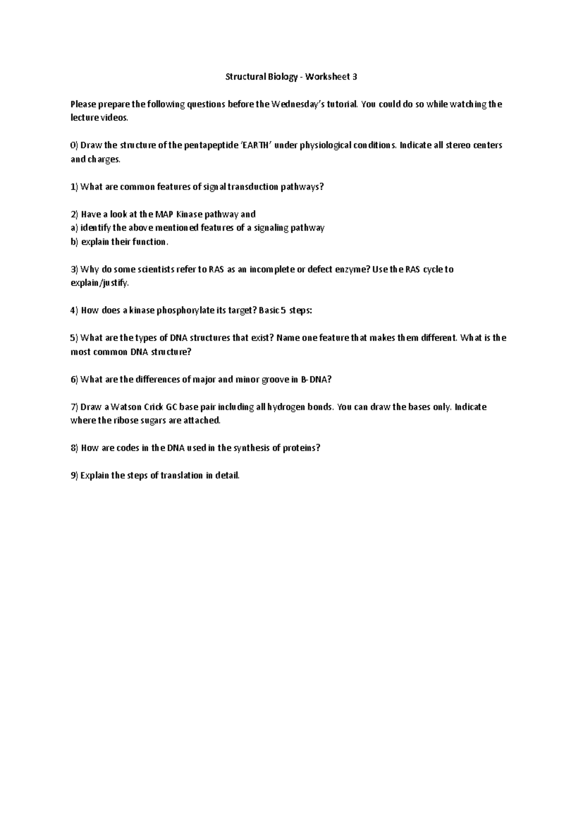 Structural Biology Worksheet 3: Questions for Tutorial Preparation ...