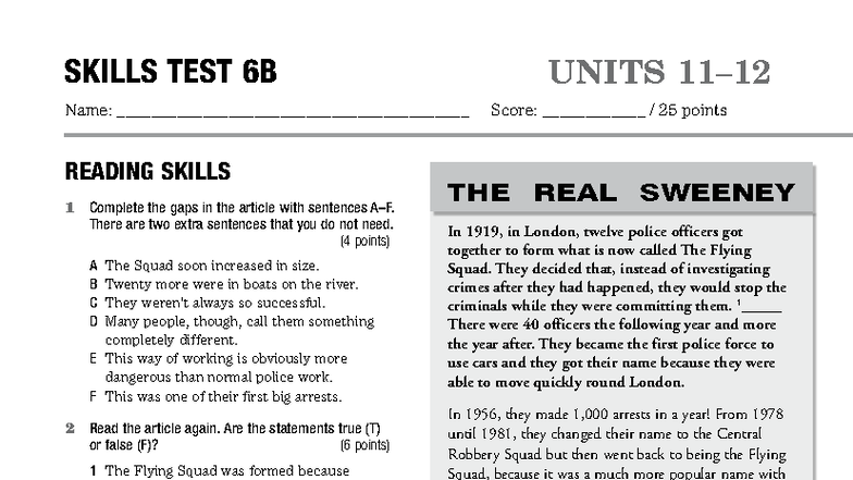 Skills Test 6B: Reading Skills Exercise on The Flying Squad - Studocu