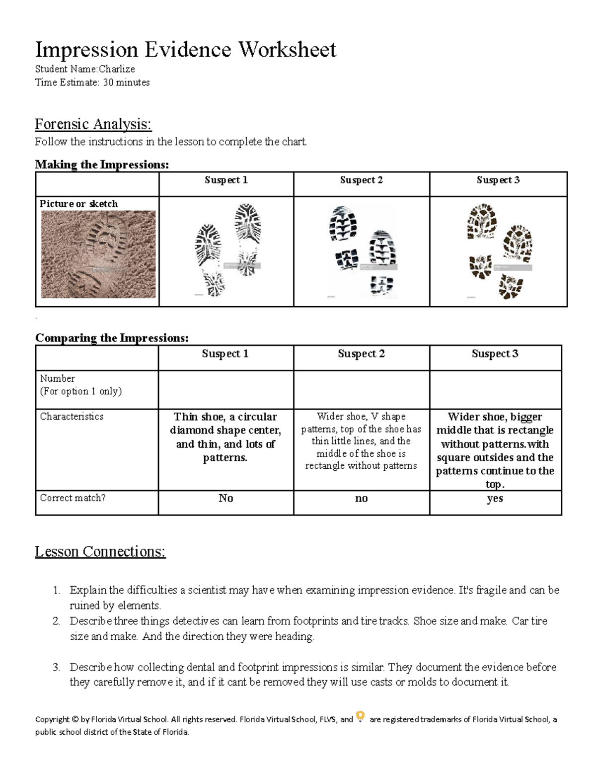 Forensic Analysis: Impression Evidence Worksheet (FLVS) - Studocu