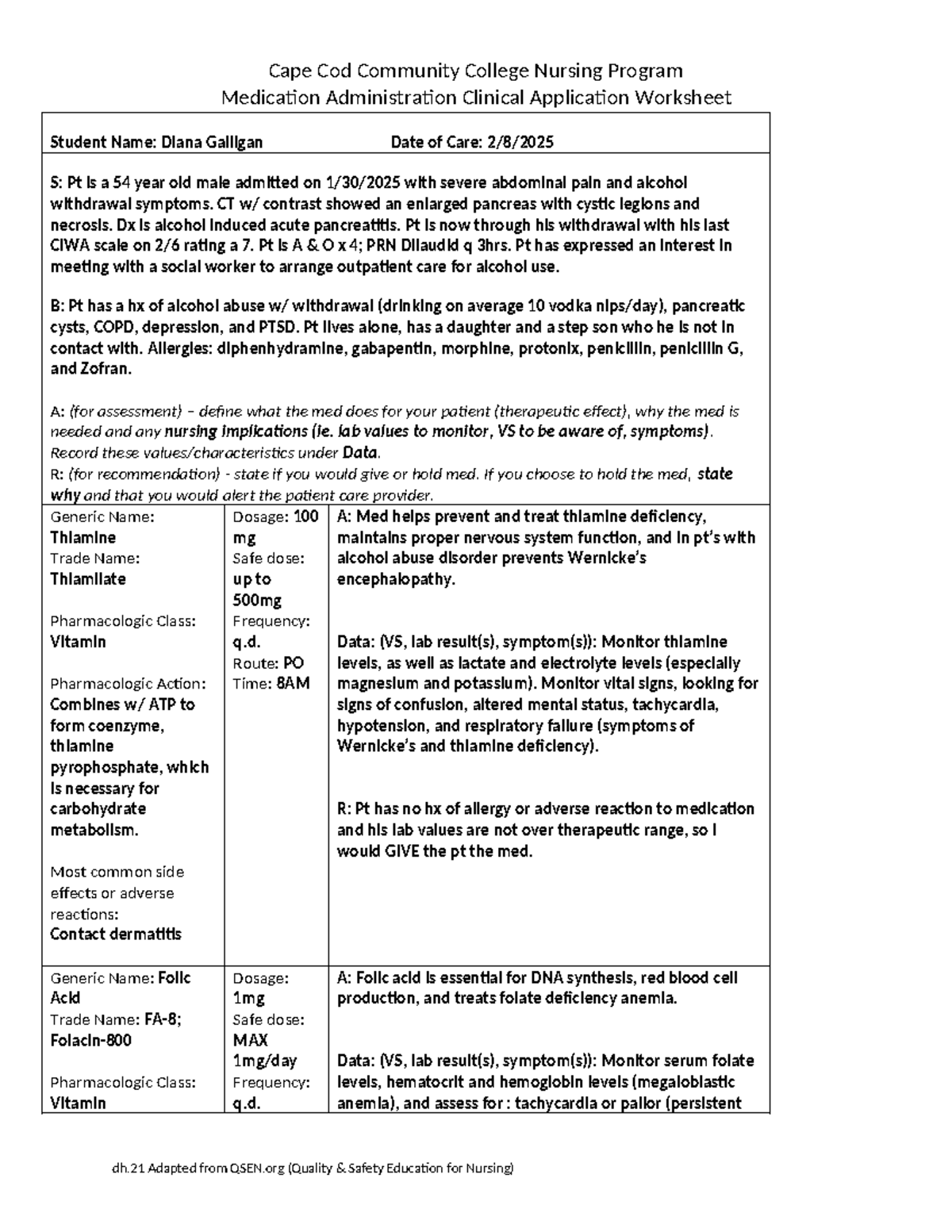 Med SBAR- Week 2 - For MED/SURG clinical - Cape Cod Community College ...