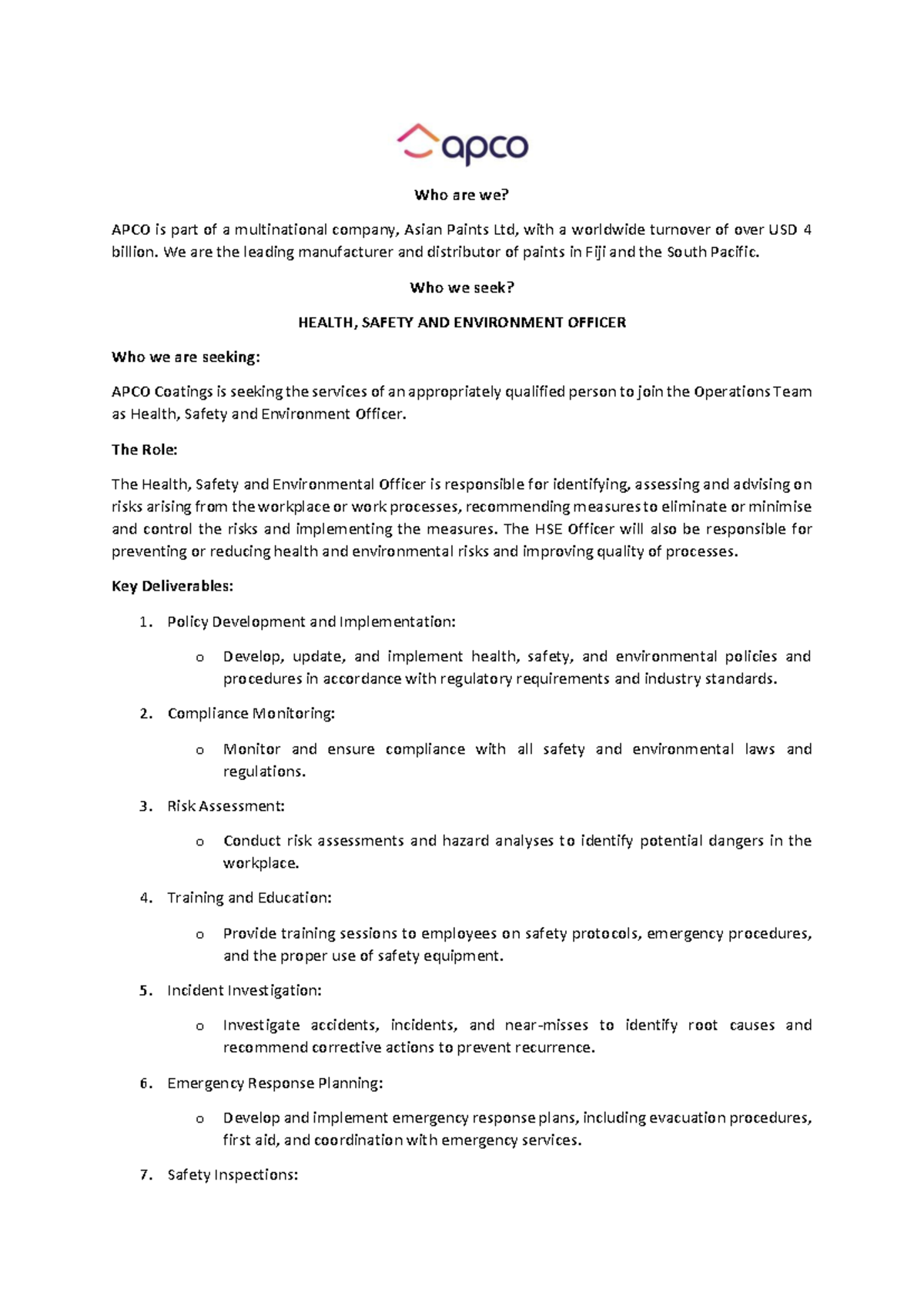 HSE Officer Role - Job Description & Responsibilities Overview - Studocu