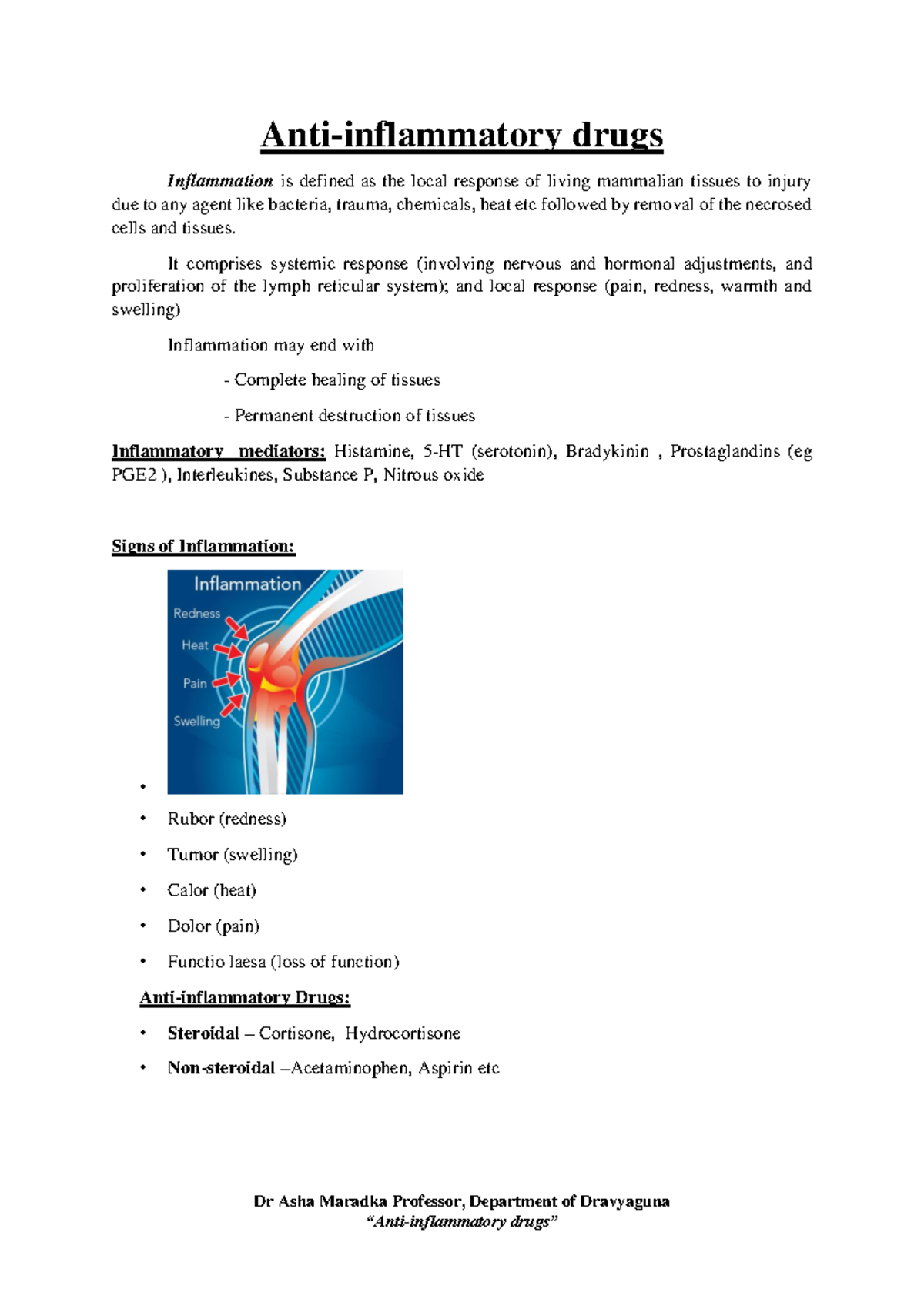 Anti inflammatory drugs. pharmacology bams 2 medicine - Dr Asha Maradka ...