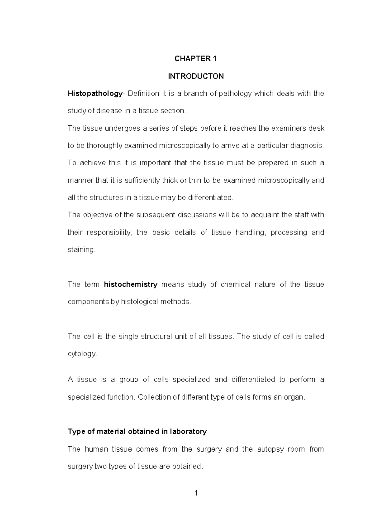 CHAPTER 1: INTRODUCTION TO HISTOPATHOLOGY - Studocu