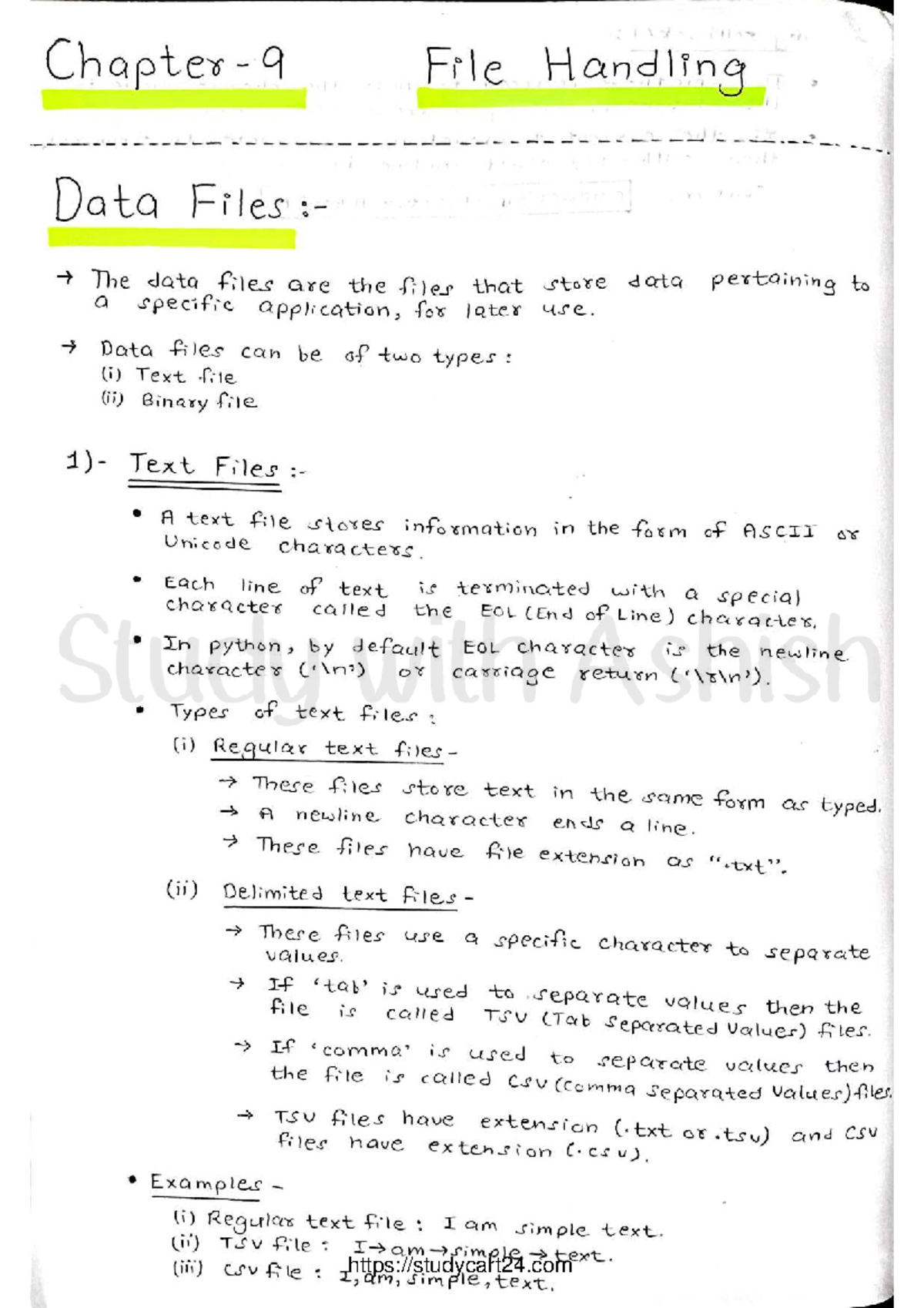 File Handling Class 12 Notes: Chapter 9 Data Files Overview - Studocu