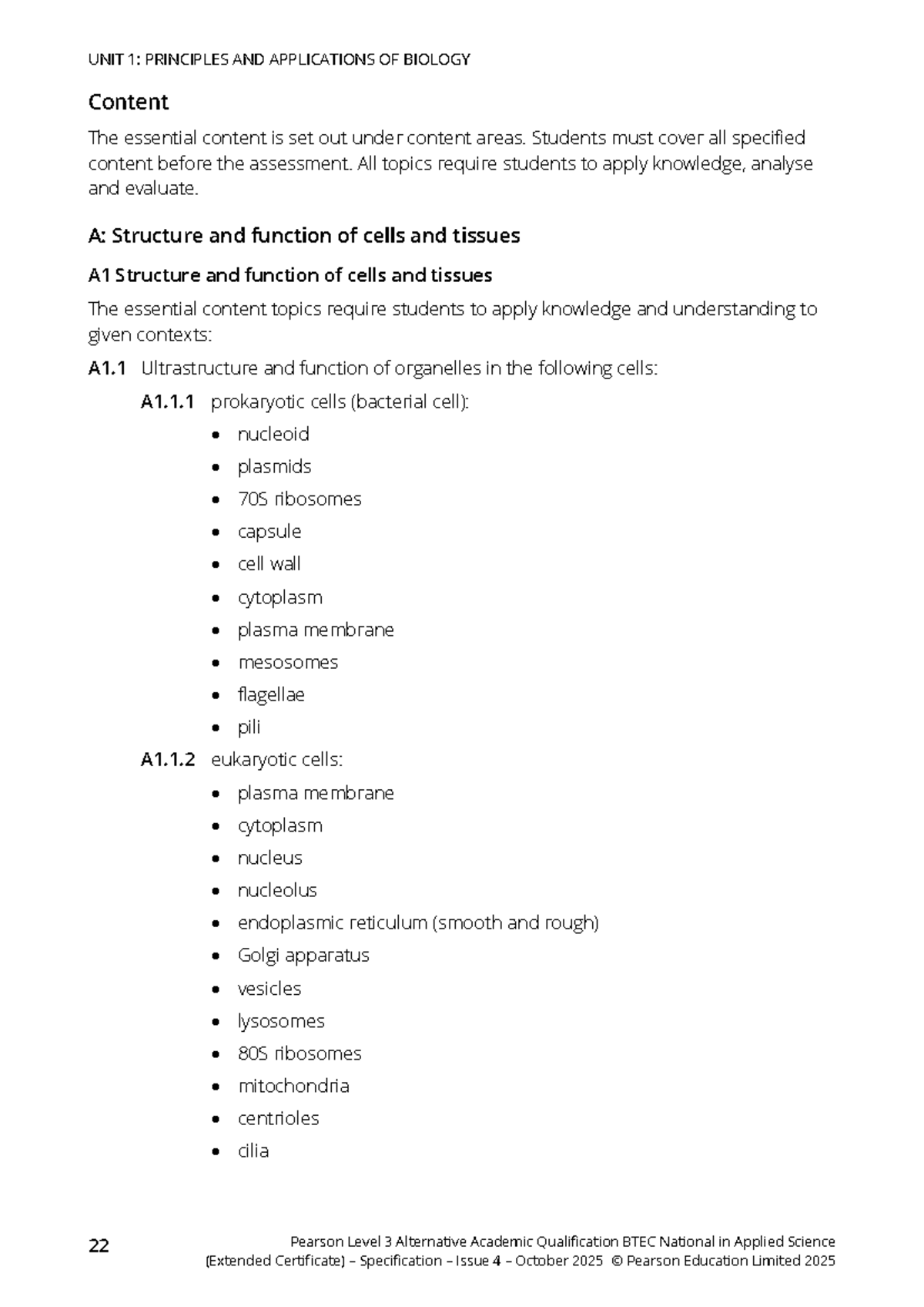 BTEC National Level 3 Applied Science: Unit 1 Biology Principles ...