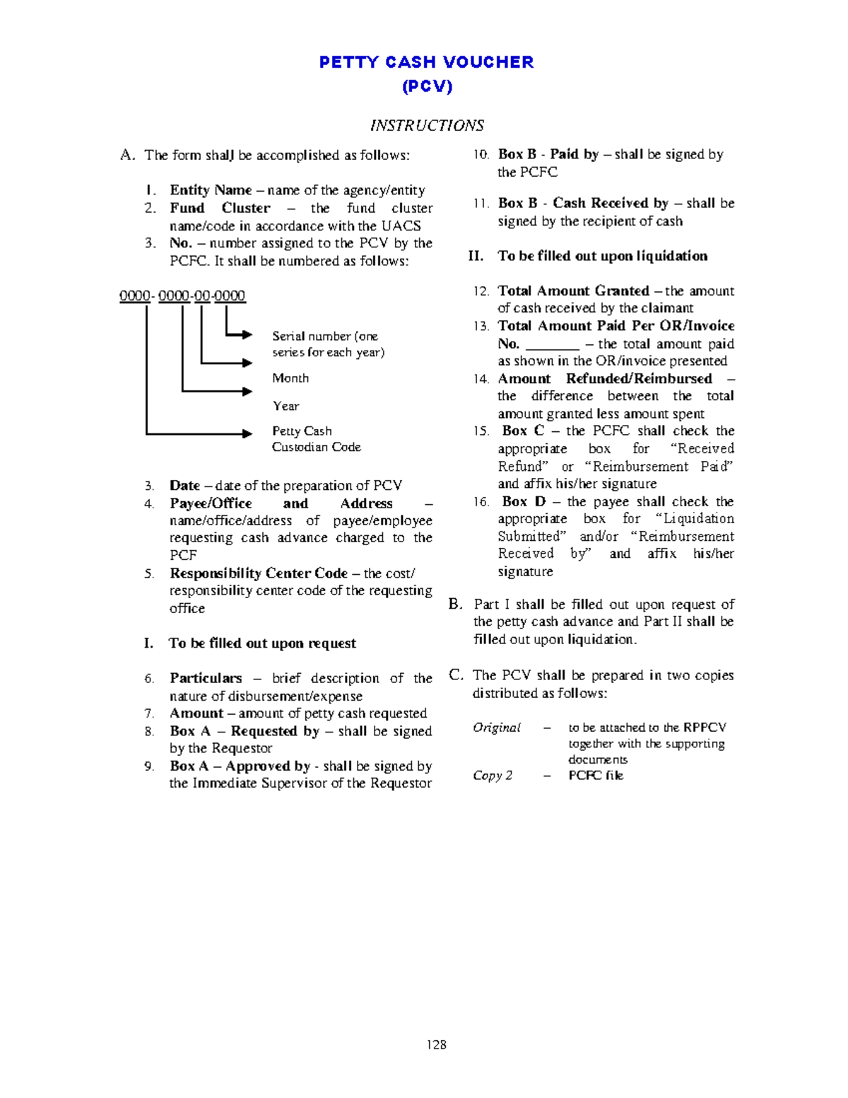 PCV Instructions: Petty Cash Voucher Guidelines and Procedures - Studocu
