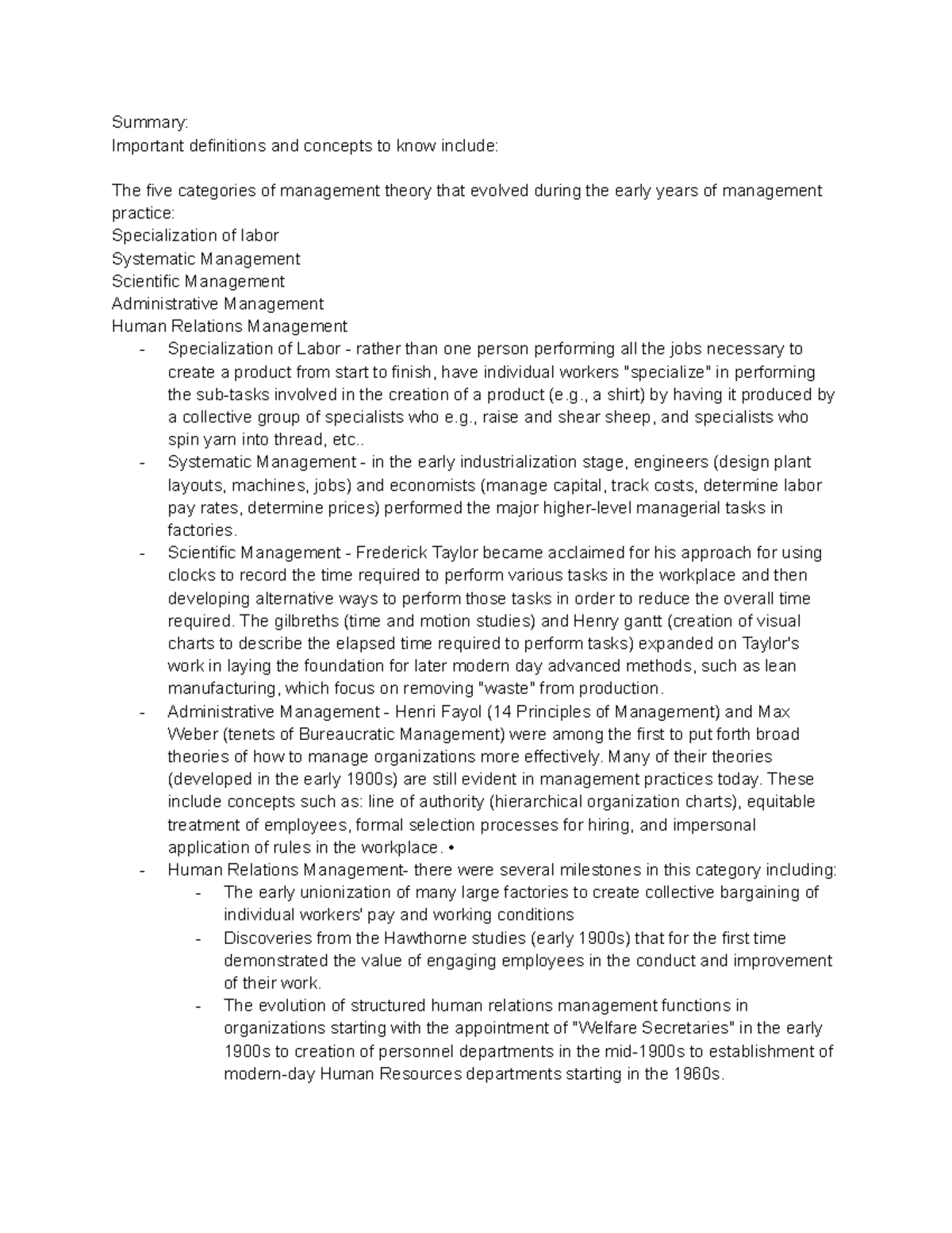 Intro to Management CH 2 Study Guide: Evolution of Management Theories ...