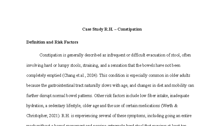 Case Study: R.H. Constipation & Risk Factors Analysis - Studocu