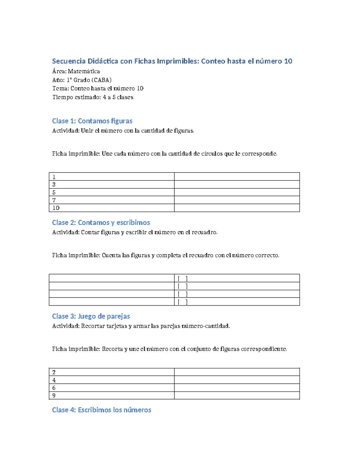 Secuencia Didáctica: Conteo hasta el 10 en Matemática - Studocu