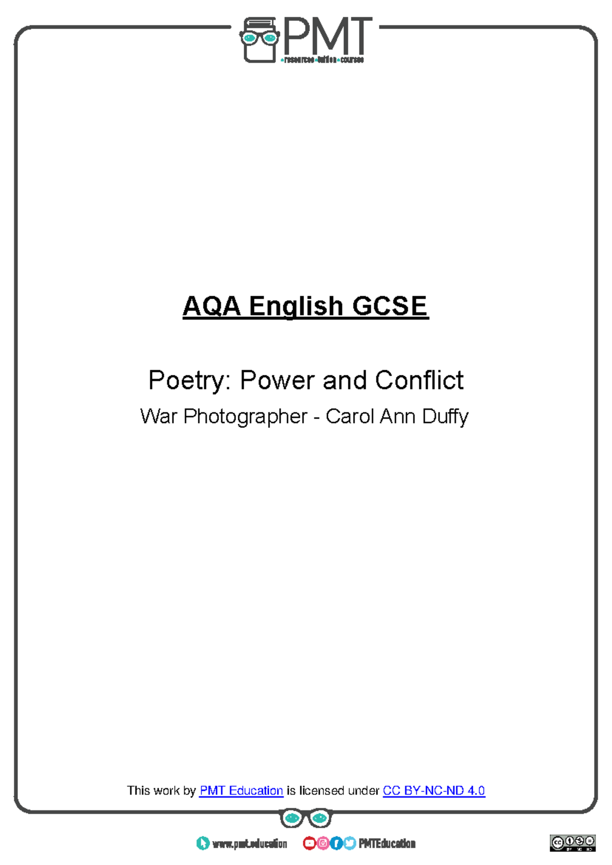 War Photographer - Carol Ann Duffy - AQA English Literature GCSE ...