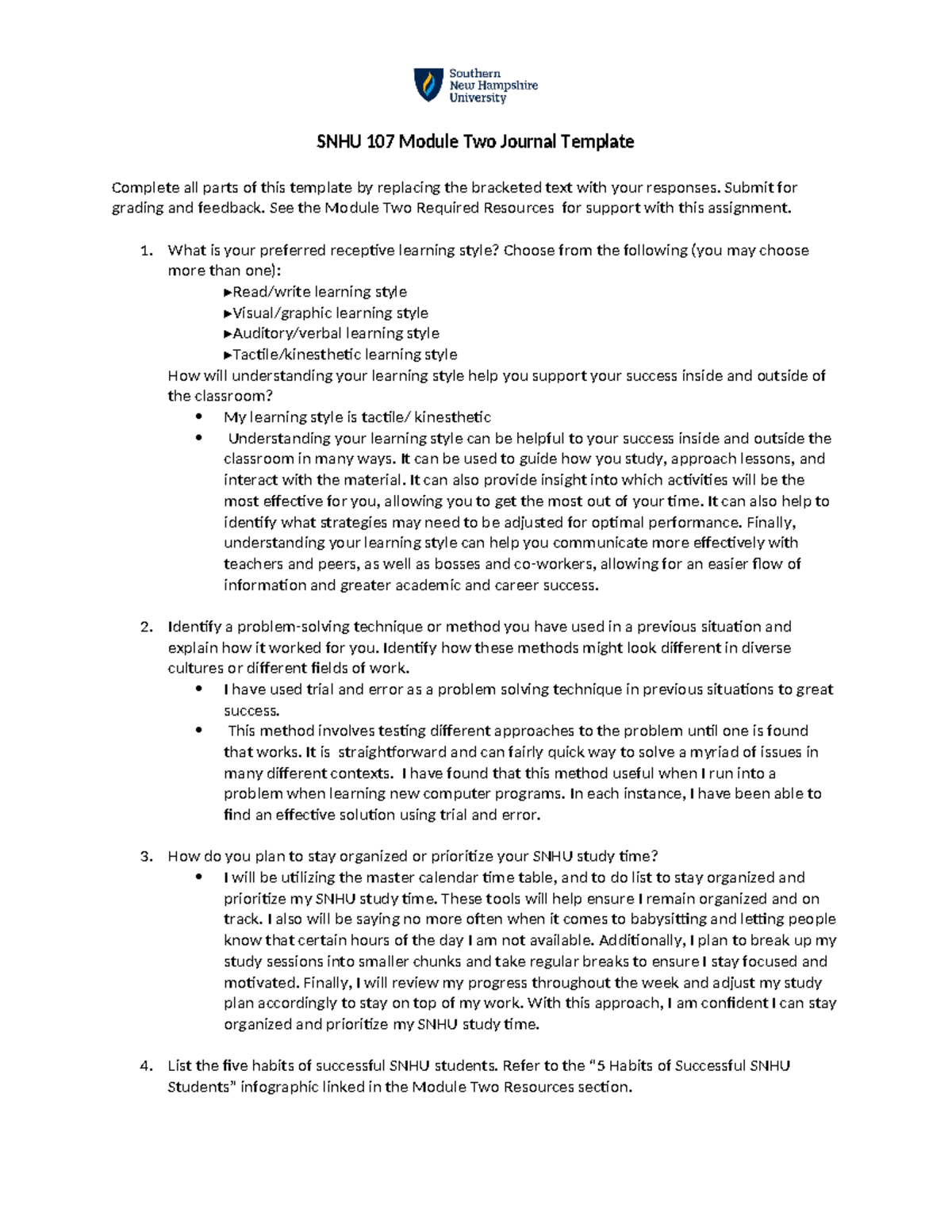 SNHU 107 Module Two Journal Assignment Template and Guidelines - Studocu