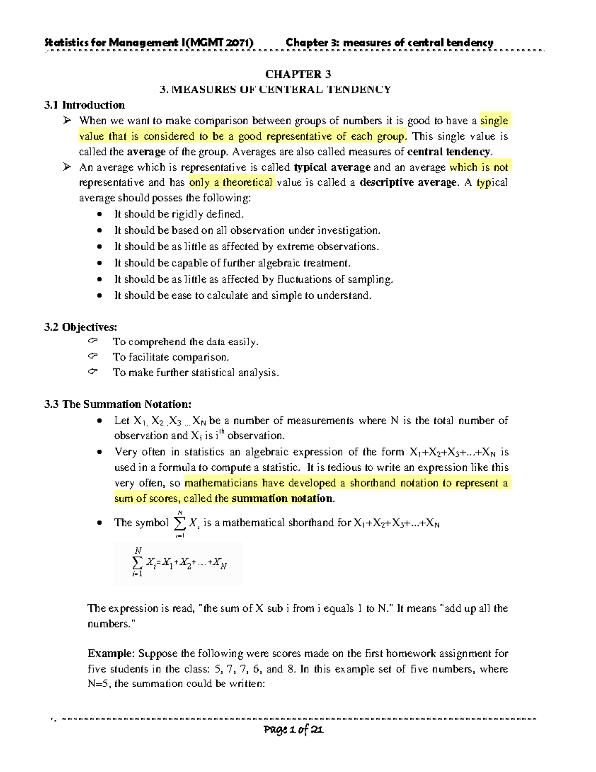 Stat I (MGMT 2071) Chapter 3: Measures of Central Tendency Explained ...