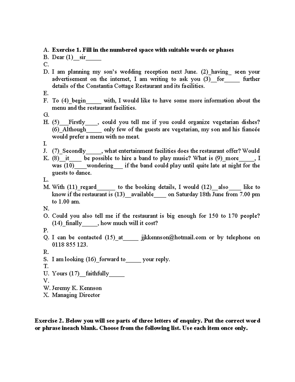 TTTM 1: Answers to Exercises on Business Letter Writing - Studocu