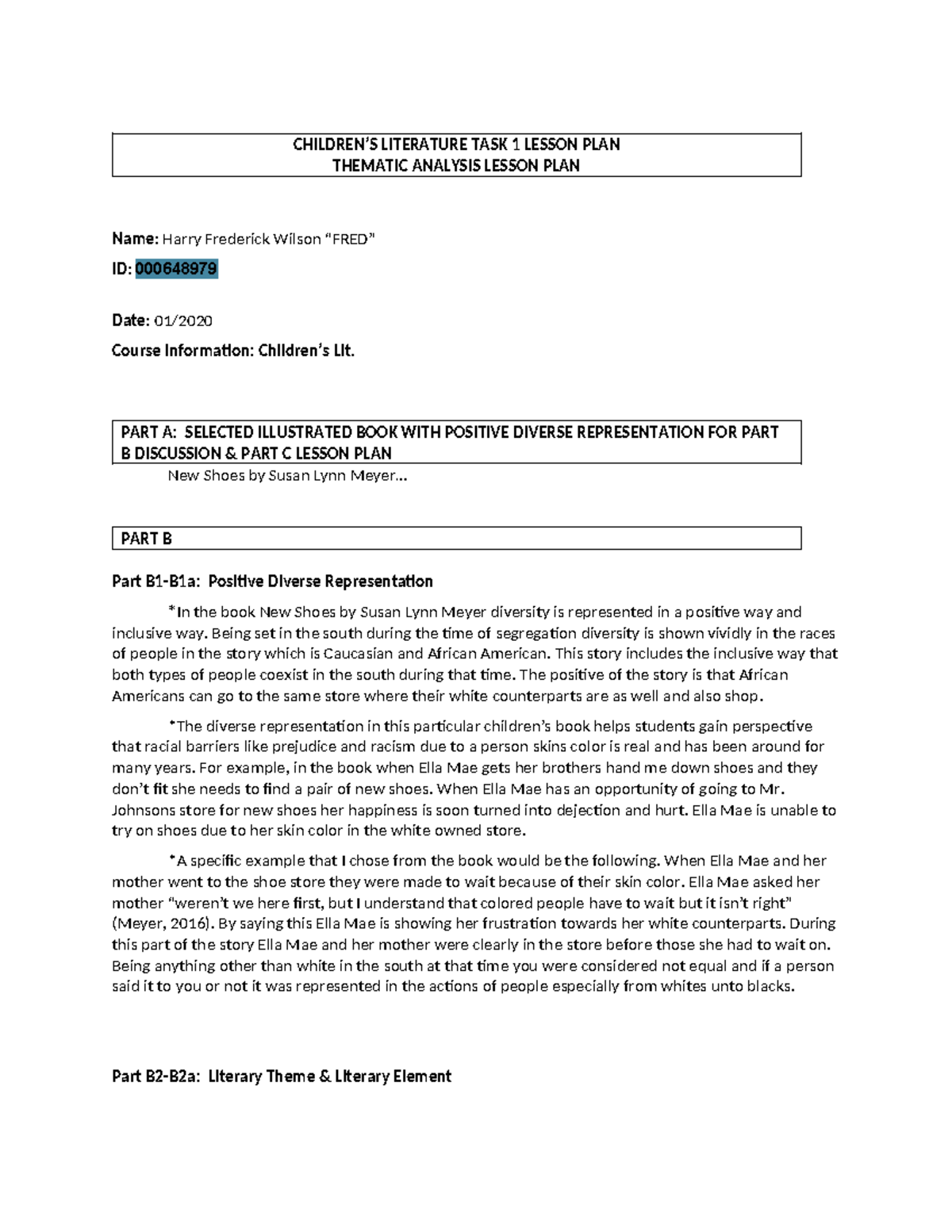 C269 Task 1 2 for everyone - CHILDREN’S LITERATURE TASK 1 LESSON PLAN ...