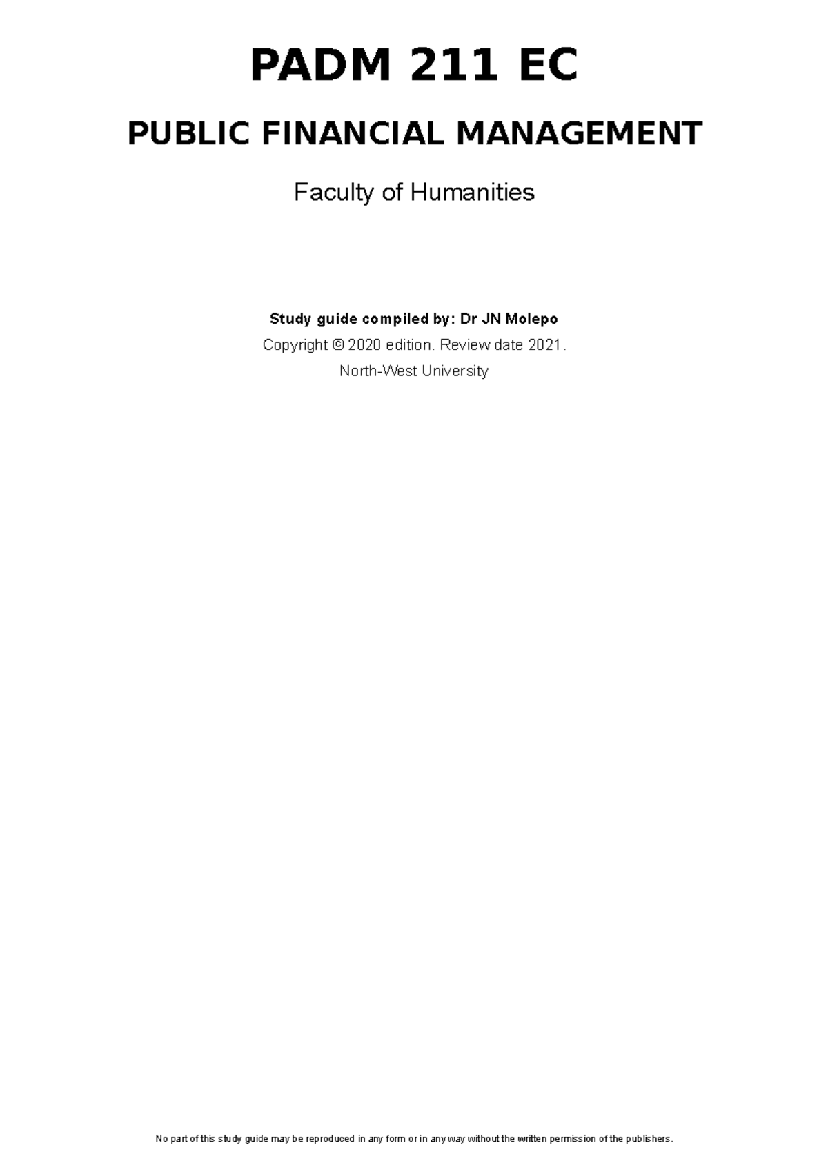 PADM211 - Public Financial Management Study Guide for 2021 - Studocu