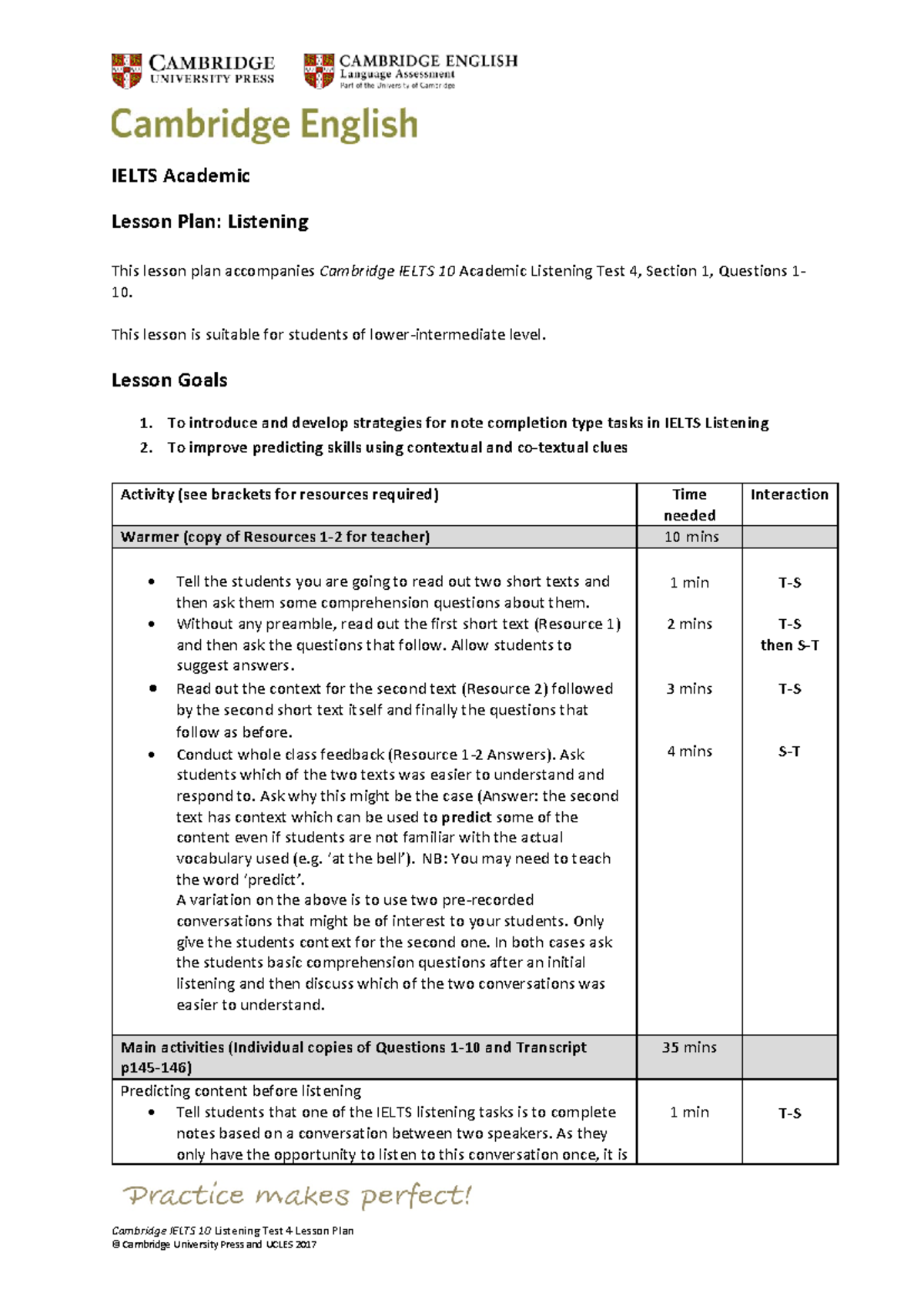 397888990 Ielts Lesson Plan - Cambridge IELTS 10 Listening Test 4 ...