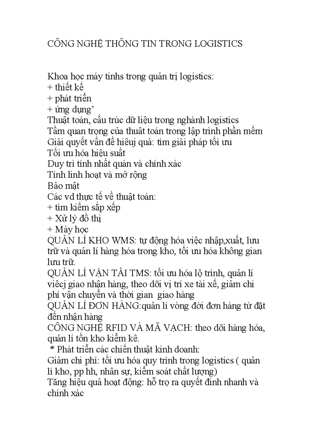 CÔNG NGHỆ THÔNG TIN TRONG LOGISTICS: TỔNG QUAN VÀ ỨNG DỤNG - Studocu