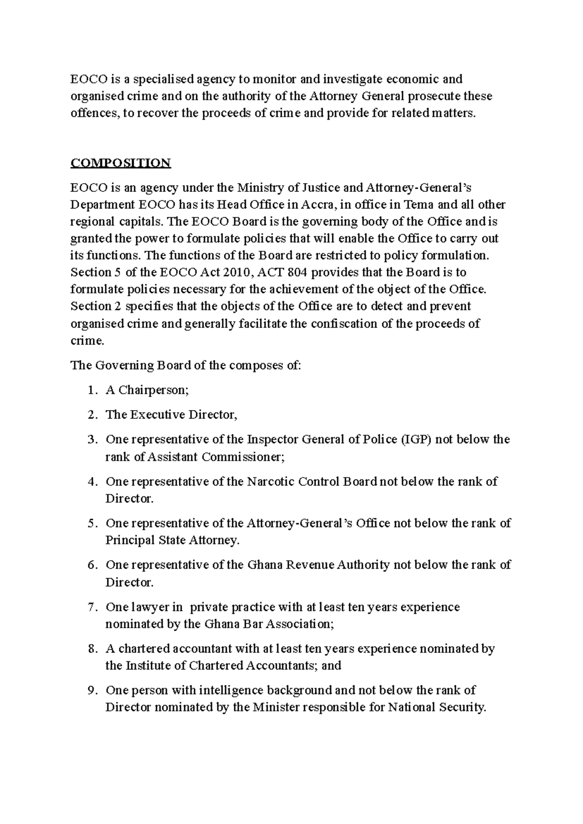 Economic and Organised Crime Office (EOCO): Structure and Functions ...
