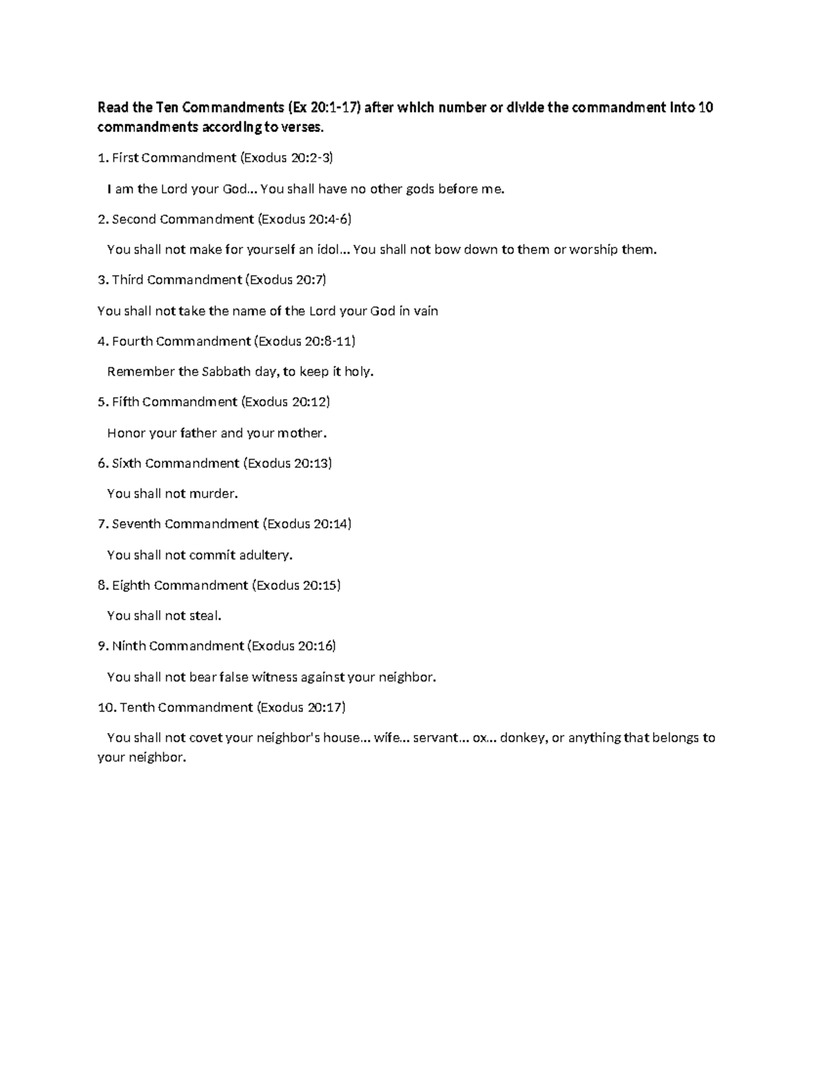 LAWS 101: Examining the Ten Commandments and Their Applications - Studocu