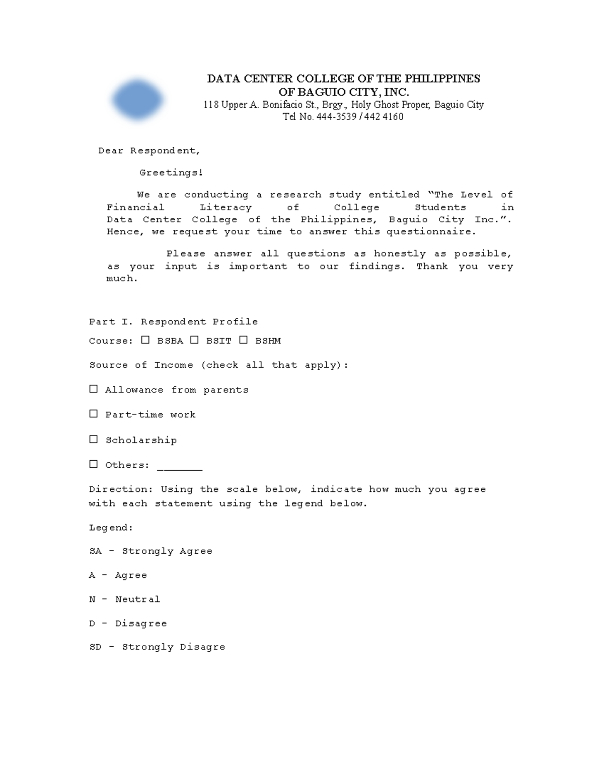 Financial Literacy Survey for College Students - Data Center College ...