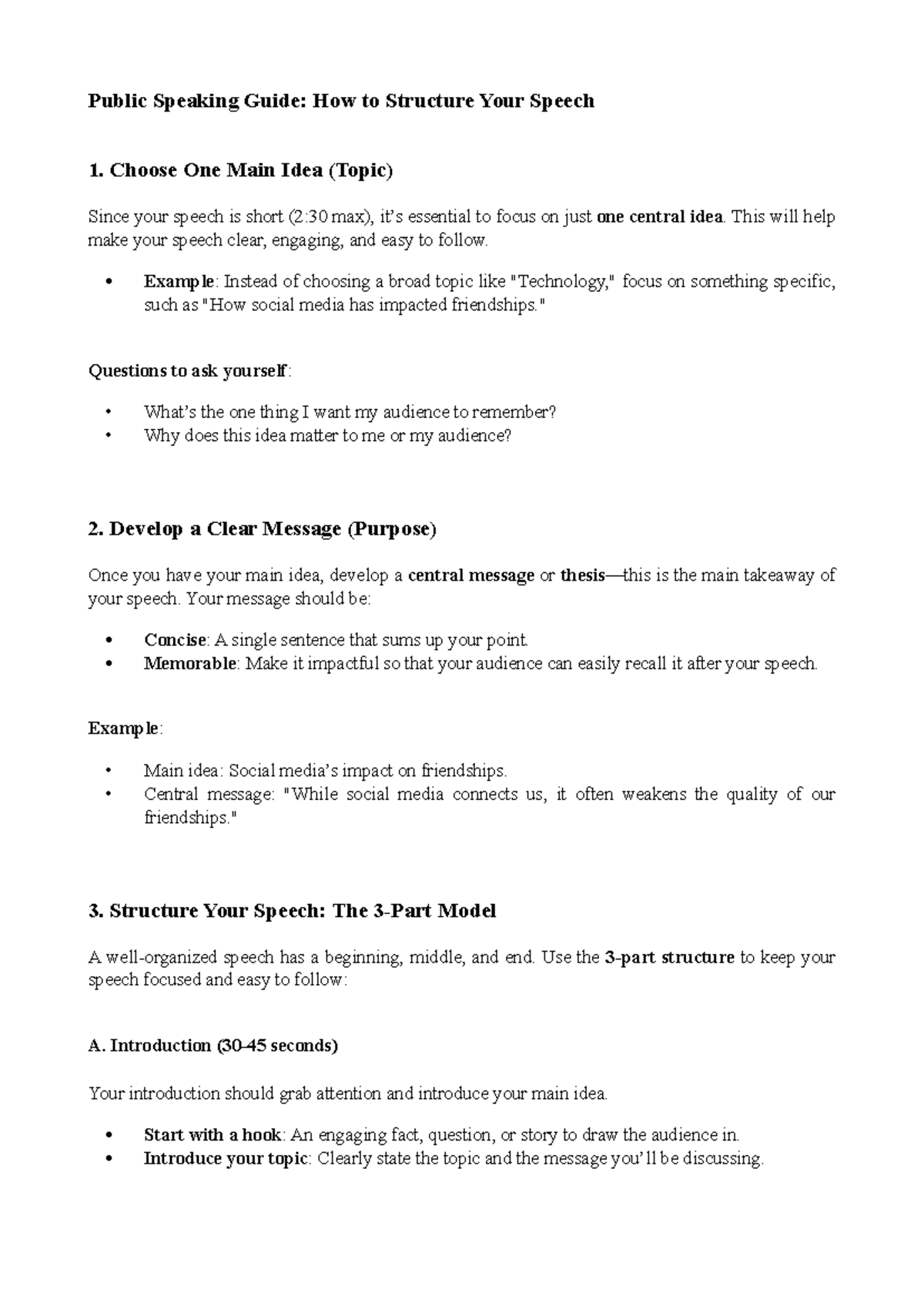 Public Speaking Guide: Structuring Effective Speeches - Studocu