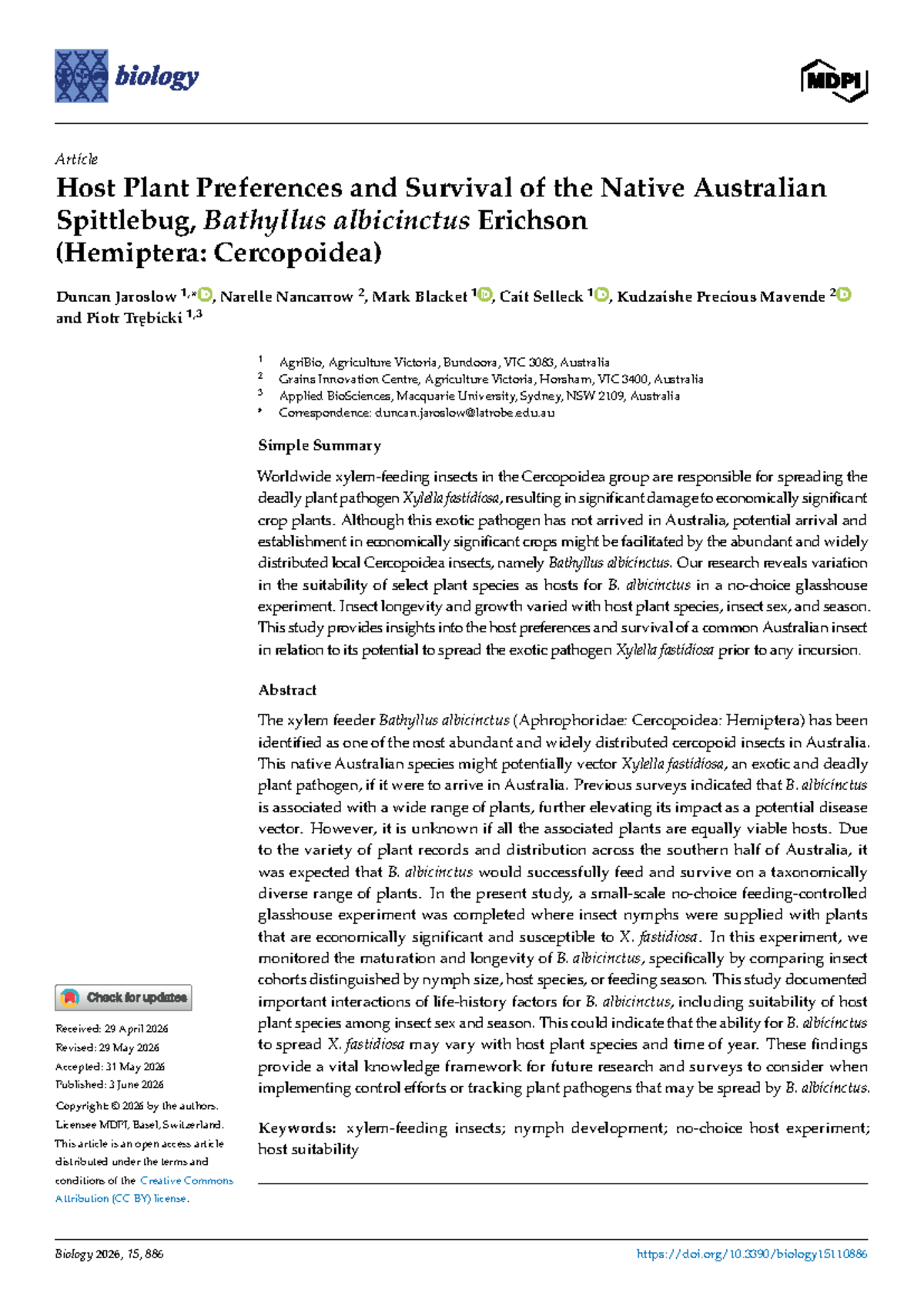 Biology 2026: Host Plant Preferences of Bathyllus albicinctus and ...