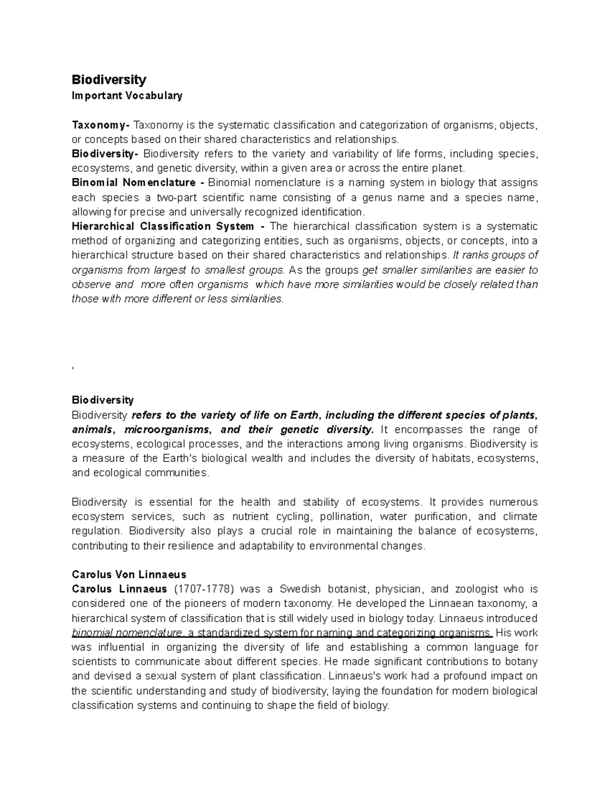 Revised Science Review Notes on Biodiversity and Ecosystems (Grade 8 ...