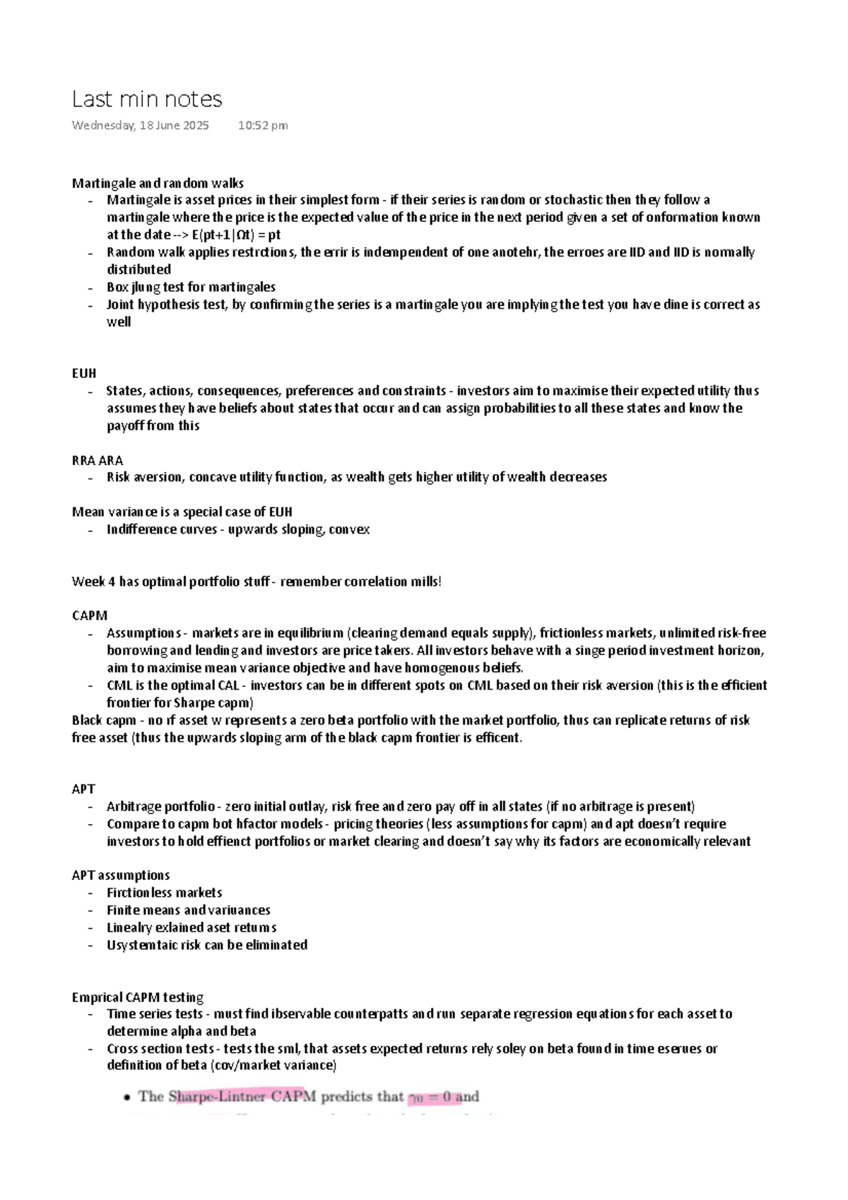 Last Minute Notes for EOFM Exam: Martingales & Random Walks - Studocu