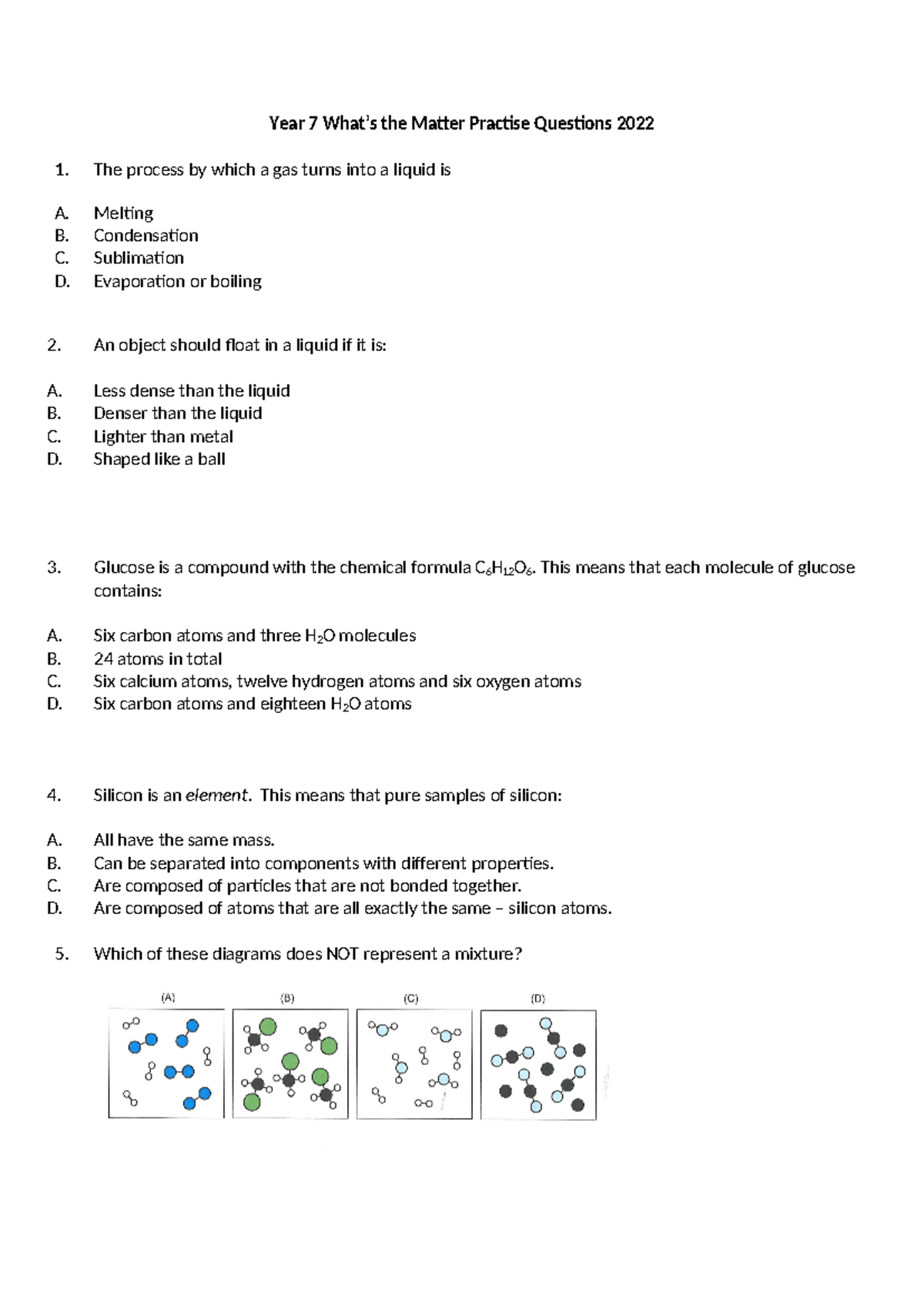 Yr07 Matter Practice Questions 2022: Concepts & Exercises - Studocu