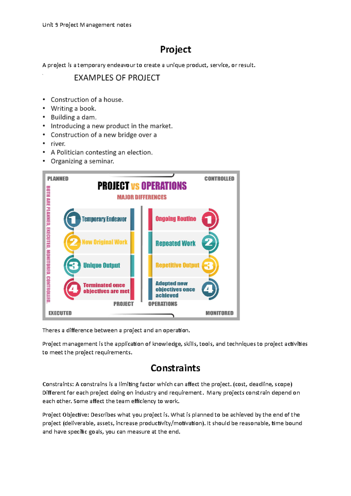 Unit 9 Project Management Study Notes: Key Concepts & Phases - Studocu