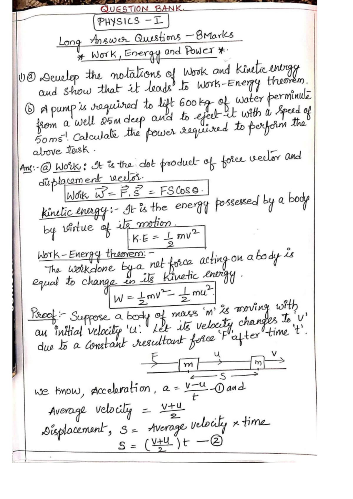 Work, Energy, and Power: Long Answer Questions for PHYSICS I - Studocu