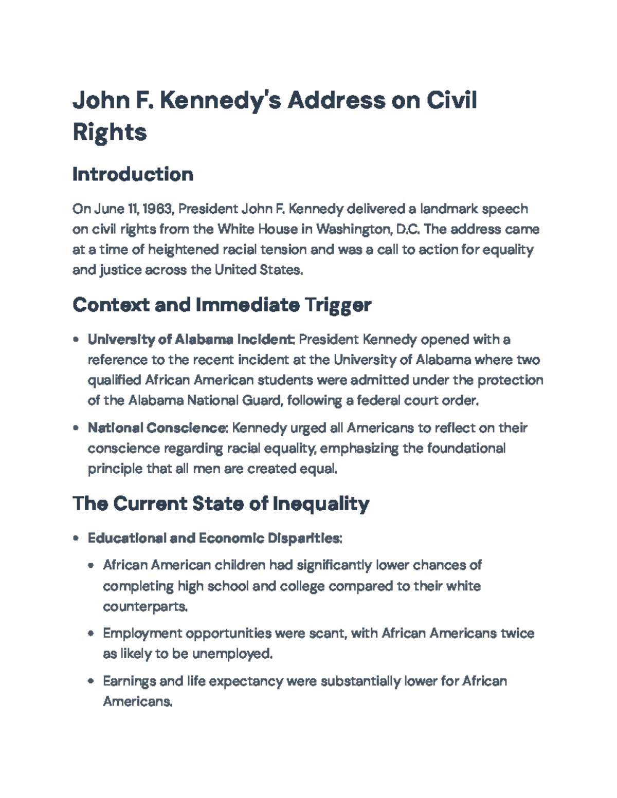 John F. Kennedy's 1963 Civil Rights Address: A Call for Equality - John ...