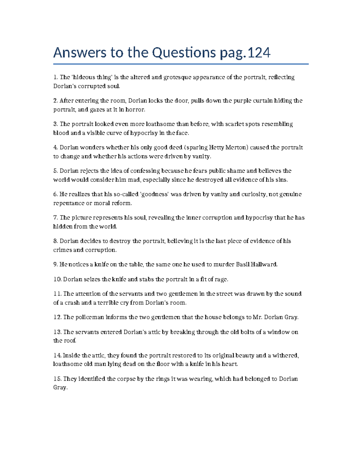 Answers to Dorian Gray's Questions - Key Insights and Analysis - Studocu