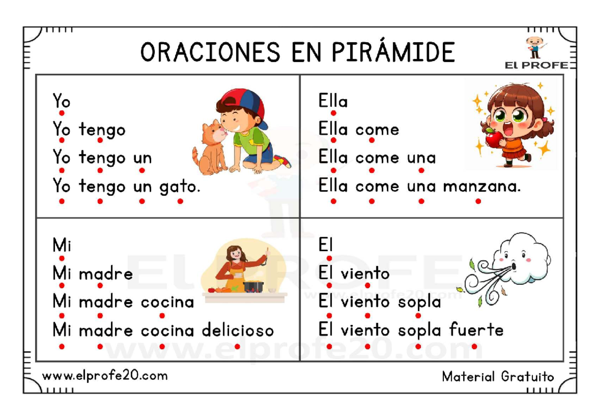 Oraciones en Pirámide para Fluidez Lectora - El Profe 20 - Studocu